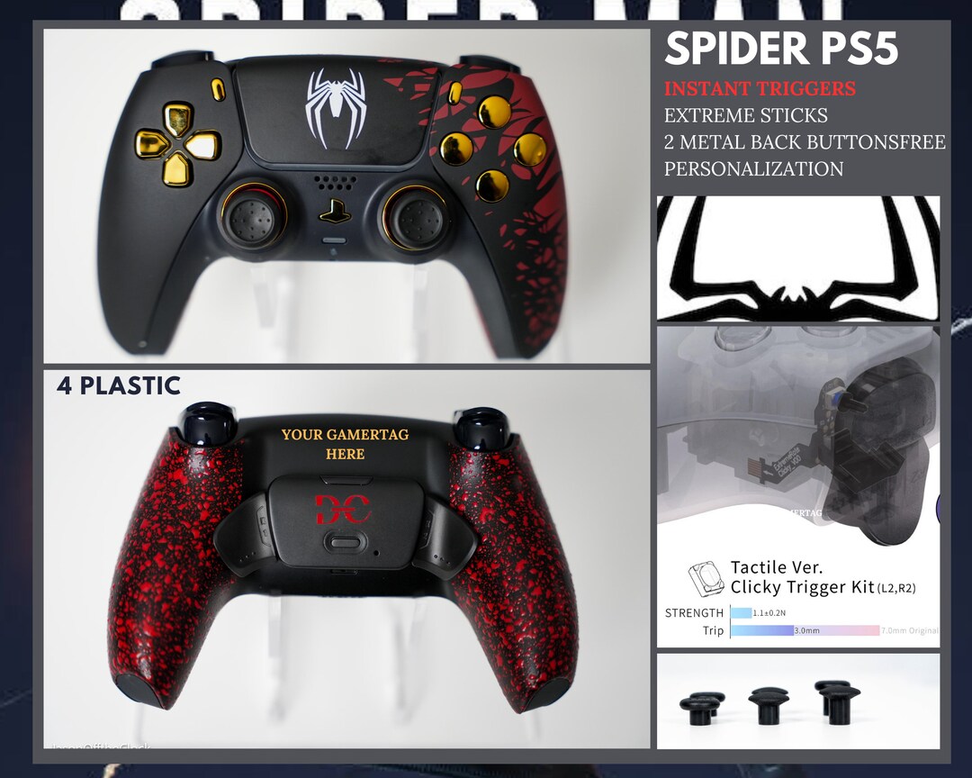 Spiderman Themed PS5 Premium Controllers With Back Buttons/ Back ...