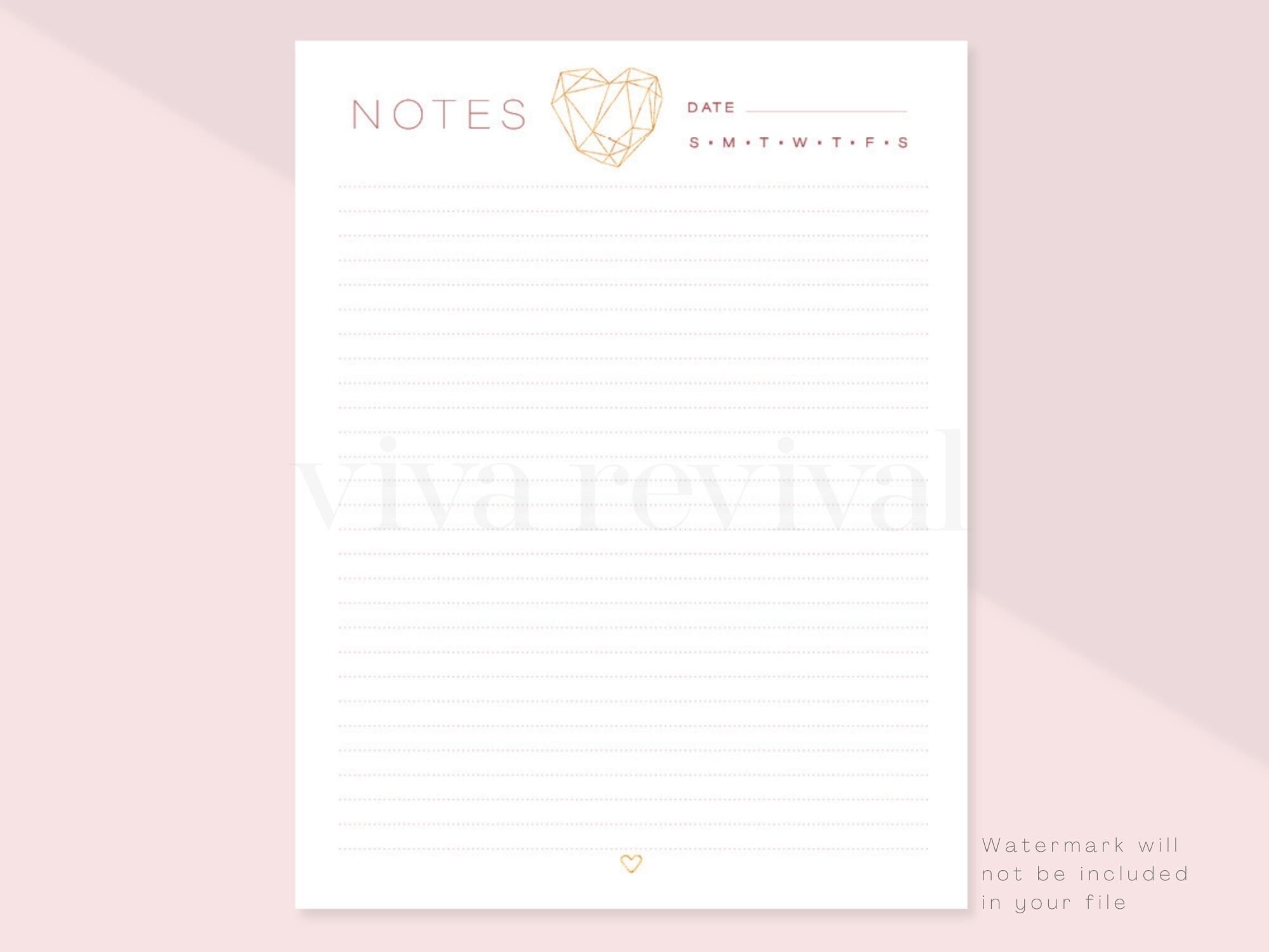 Minimalist Printable Note Pages, Geometric Heart Lined Paper for Note ...