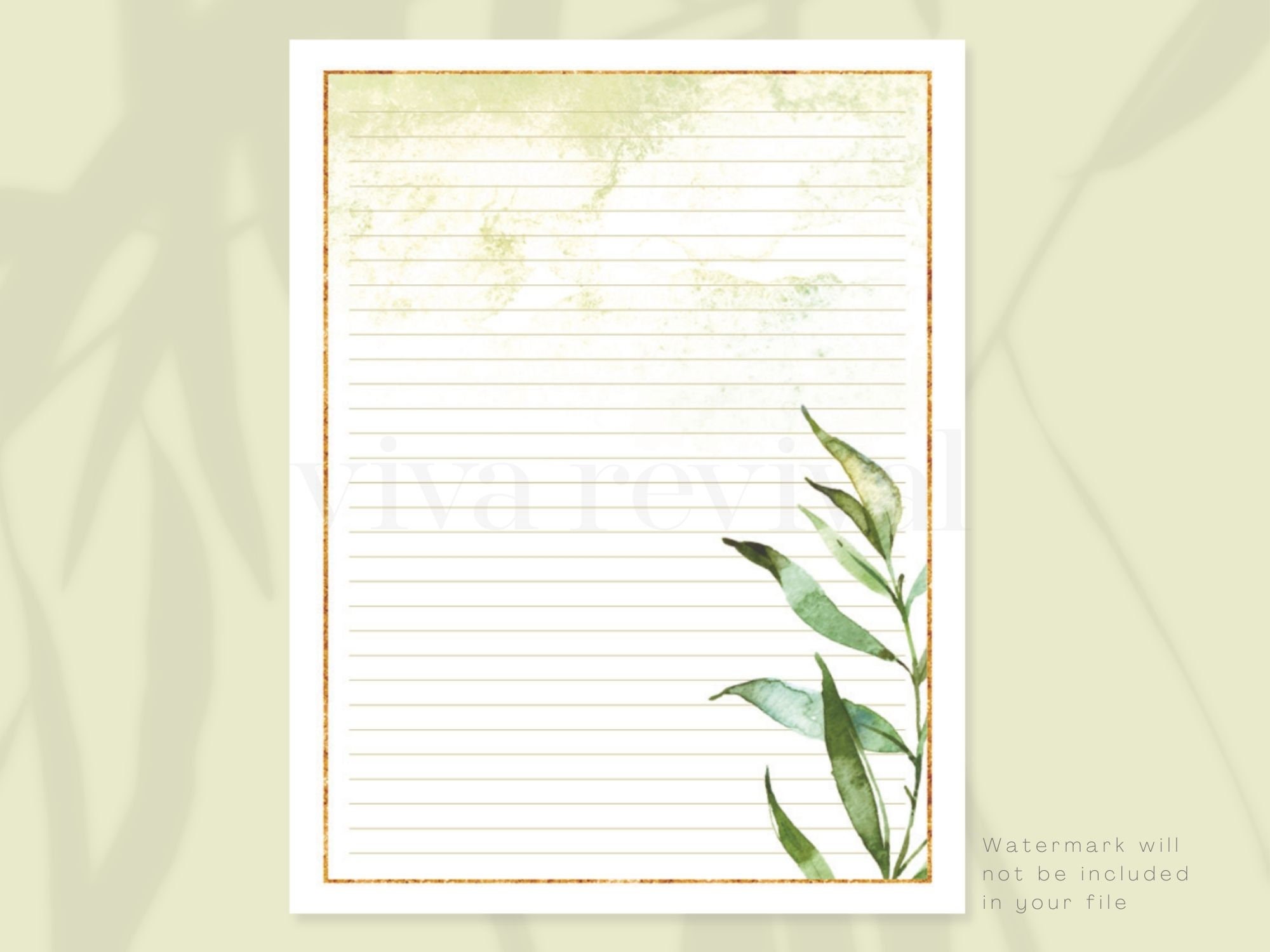 Botanical Leaves Watercolor Printable Paper, Printable Letter ...