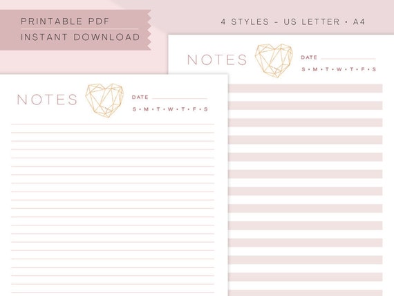 Minimalist Printable Note Pages Geometric Heart Lined Paper | Etsy