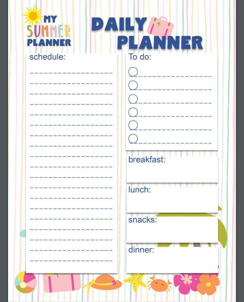 My Summer Planner (printable) - Etsy
