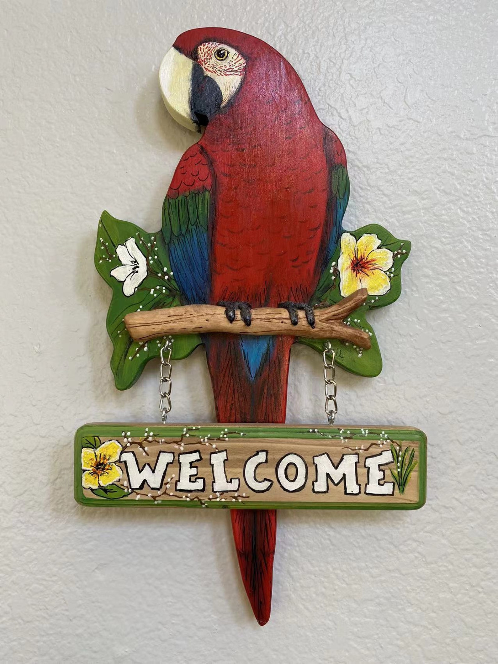 Handmade Parrot Wall Plaques 16" by 12" Outdoor Decoration Welcome Sign ...