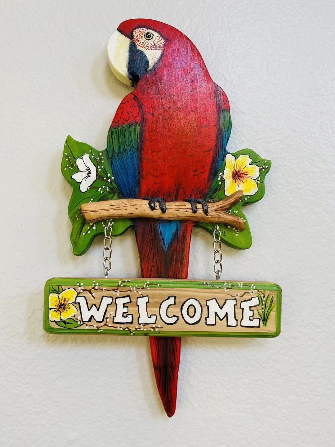 Handmade Parrot Wall Plaques 16" by 12" Outdoor Decoration Welcome Sign ...