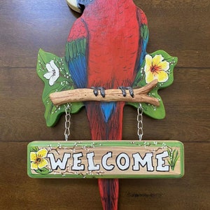 Handmade Parrot Wall Plaques 16" by 12" Outdoor Decoration Welcome Sign ...