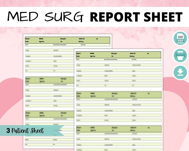 Nurse Report Sheet Nursing Report Sheet ICU Report Sheet - Etsy
