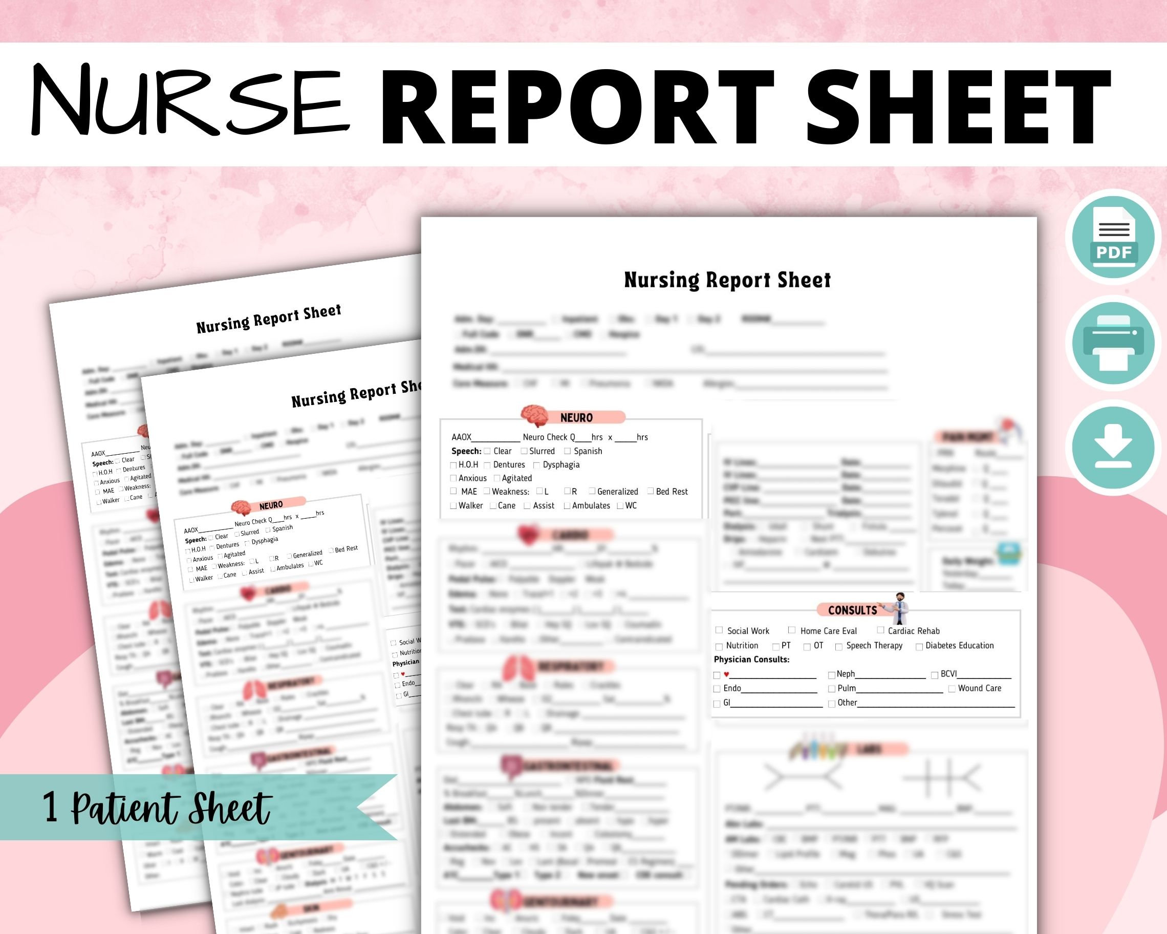 Nurse Report Sheet Nursing Report Sheet ICU Report Sheet - Etsy Australia