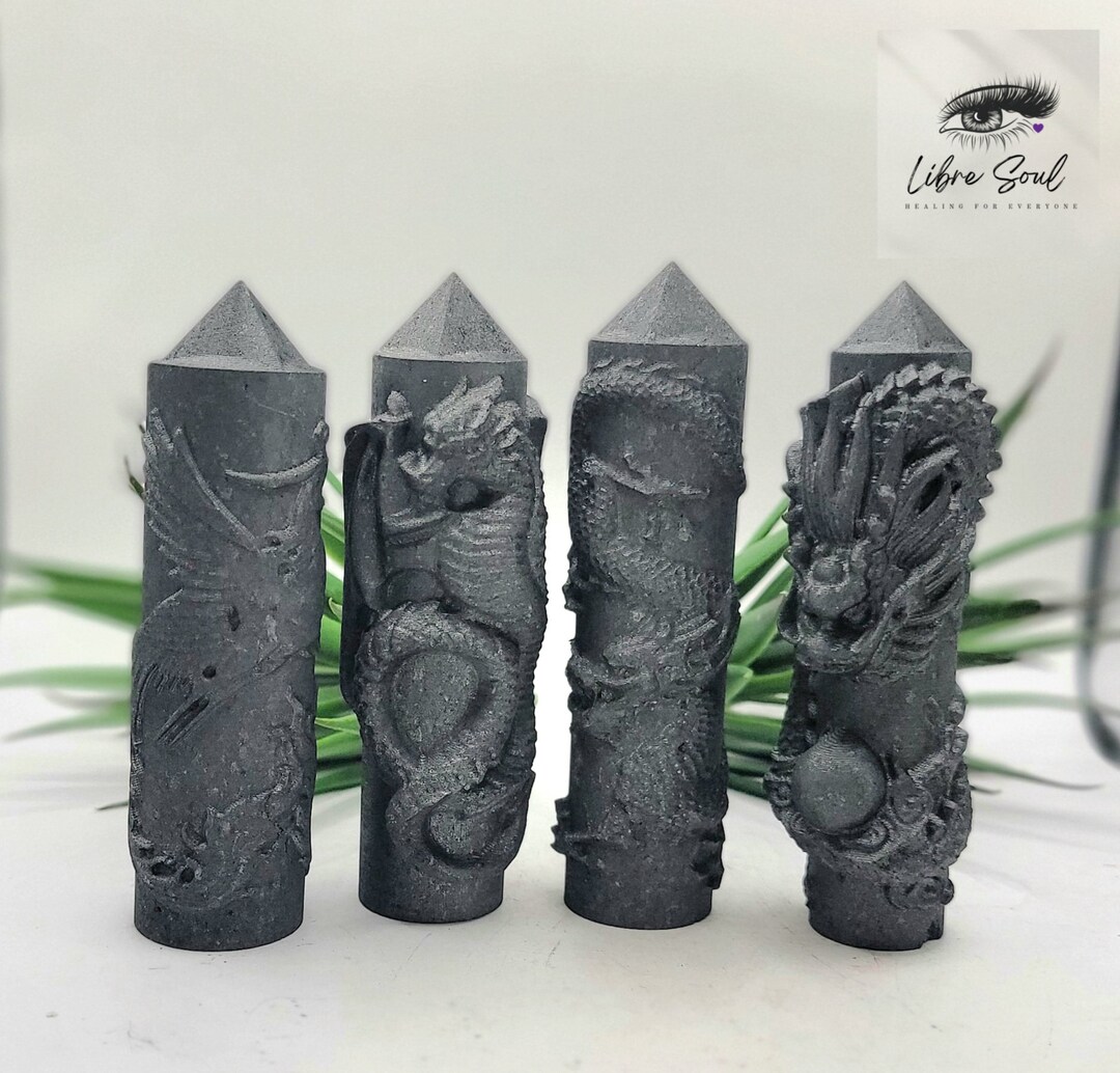 Shungite Carved Crystal Tower With Dragon - Etsy