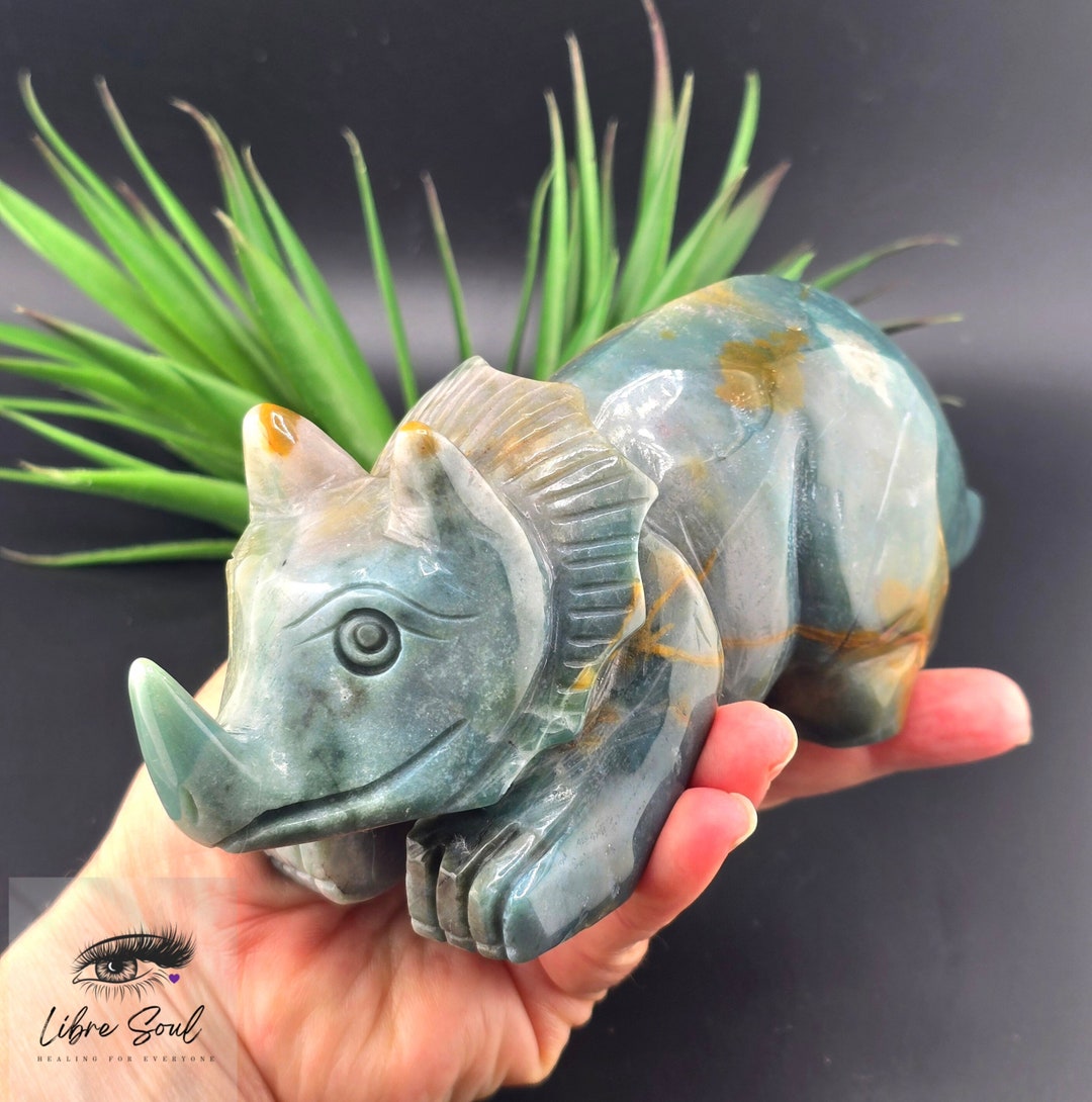 Ocean Jasper Baby Rhino Crystal 7" Carving~ Natural Ocean Jasper~ Baby ...