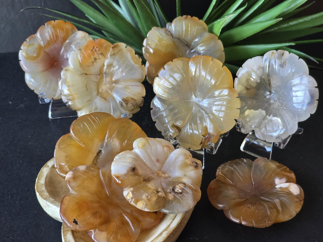 Hand Carved 2" Carnelian Flower Agate - Etsy
