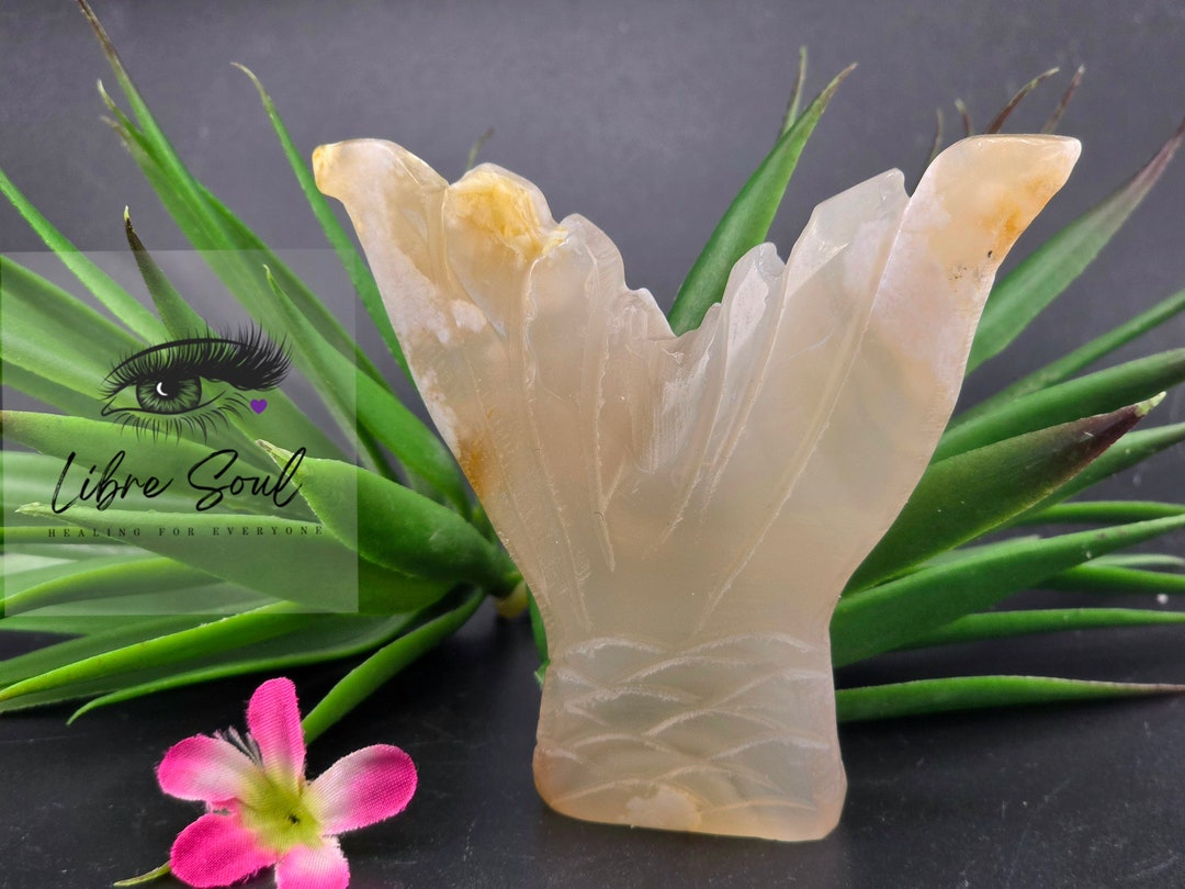 Flower Agate Mermaid Tail Carving: Natural Crystal Decor (3.5" X 3.25 ...