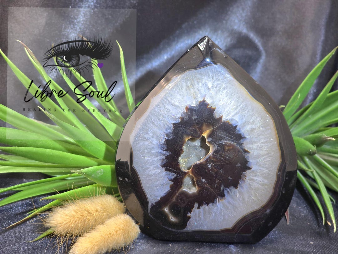 Natural Black Lace Agate Geode Freeform / Free Form With Druzy 3.65 ...