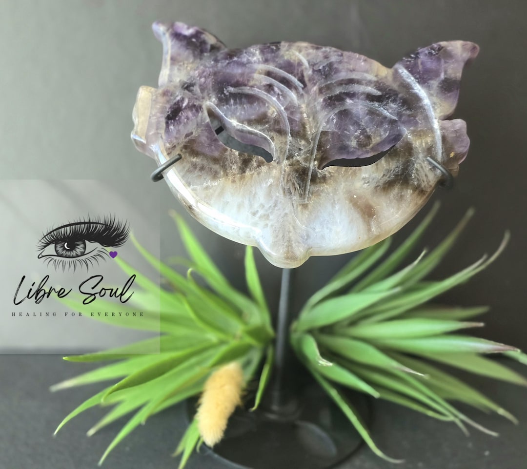 Natural Dreamy Amethyst Fox Mask With Stand~ Crystal Carved 5" Mask ...