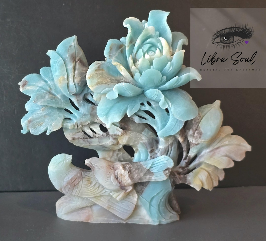 Hand Carved Caribbean Calcite Floral Bird Carving: One-of-a-kind ...