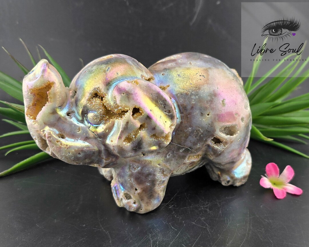 Natural Sphalerite Aura Carved Elephant Crystal Druzygood Luck - Etsy