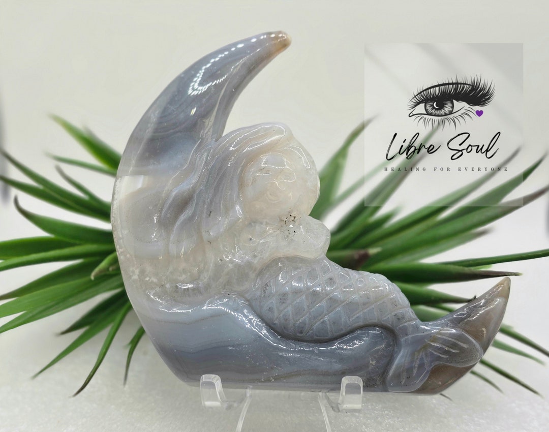 Natural Agate Carved Mermaid on the Moon With Some Druzy - Etsy