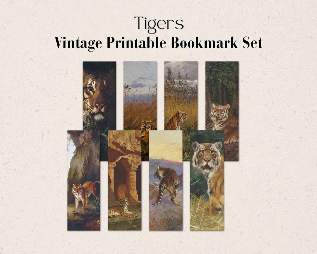Printable Bookmarks | Set of 8 | Vintage Art Bookmarks | Tiger ...