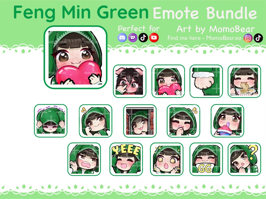 Feng Min Green Bunny Emote Bundle - Etsy