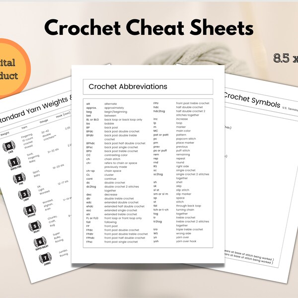 Crochet Abbreviations Charts - Etsy