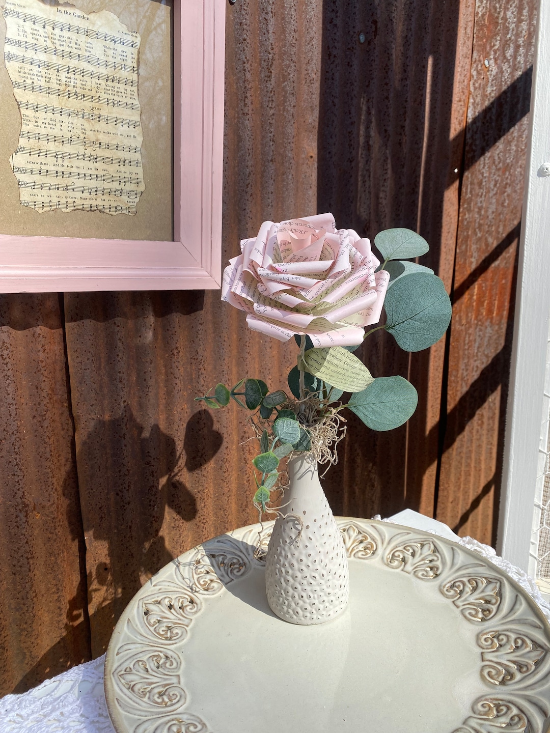 Pink Book Page Rose - Etsy