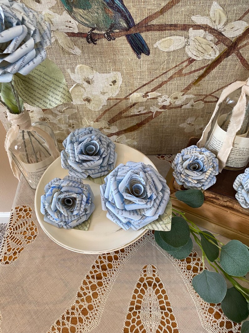 Blue Book Page Rose Head - Etsy