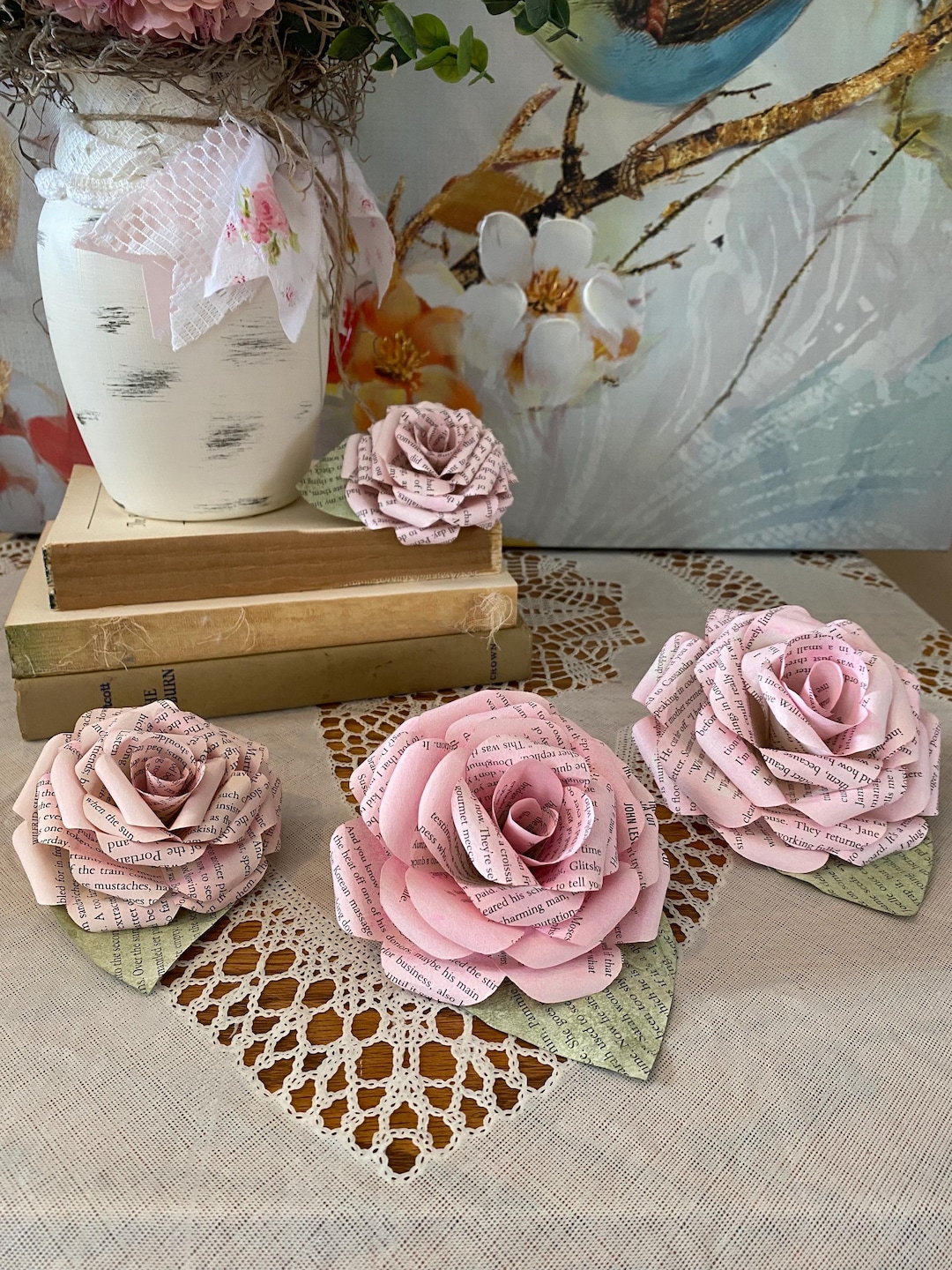 Pink Book Page Rose Head - Etsy