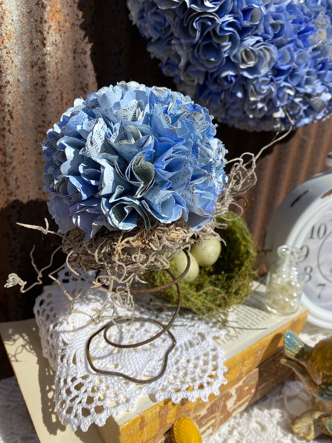 Blue Book Page Hydrangea on an Old Bed Spring - Etsy