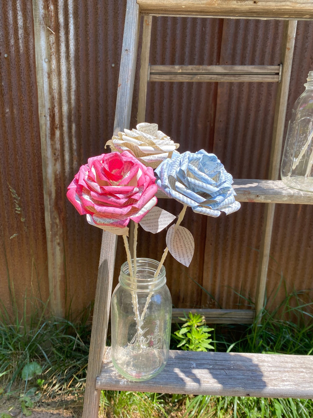Red, White, and Blue Book Page Roses - Etsy