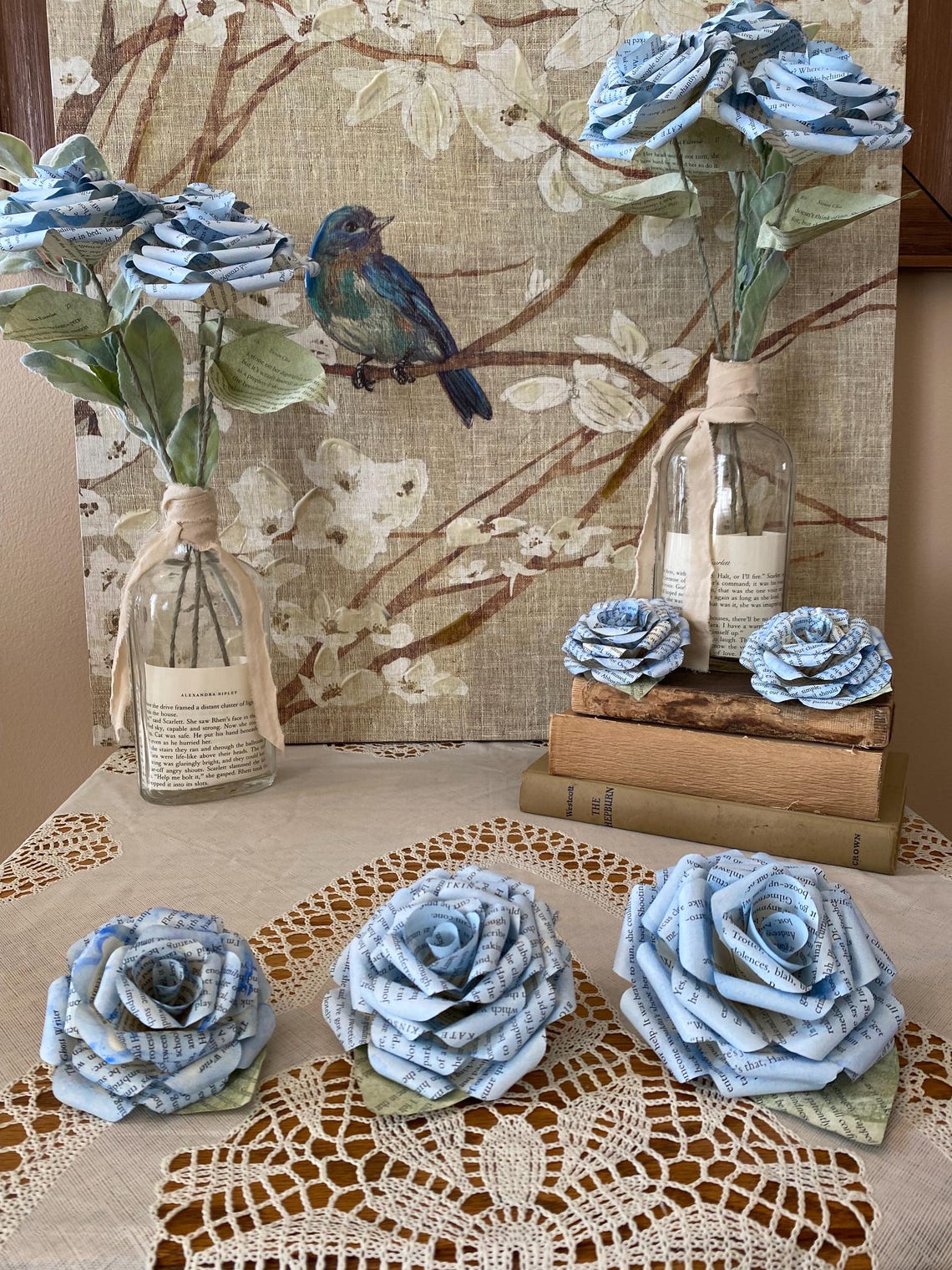 Blue Book Page Rose Head - Etsy