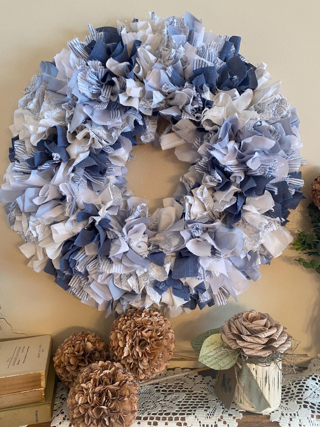 Blue Rag Wreath - Etsy