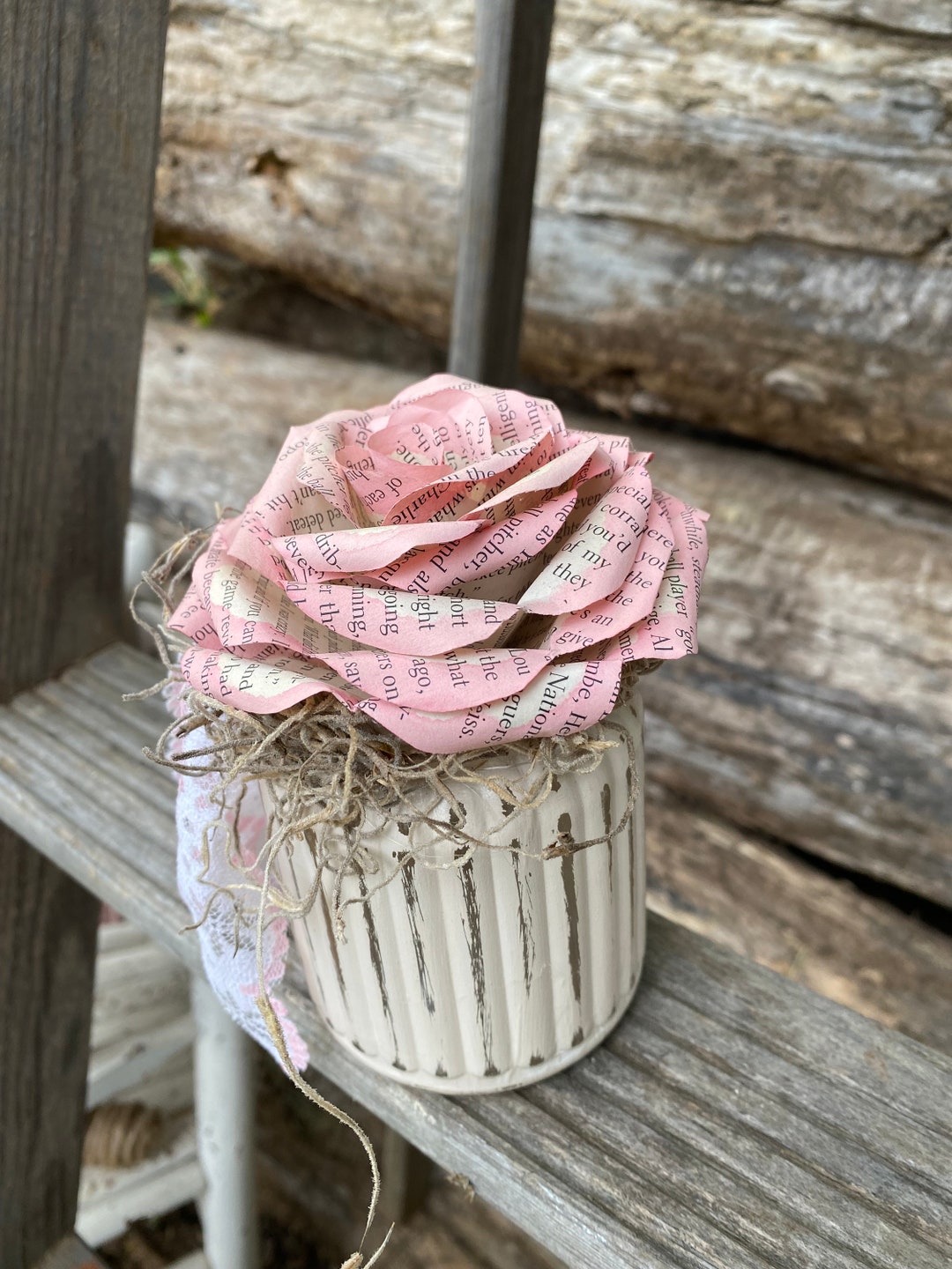 Pink Book Page Rose - Etsy