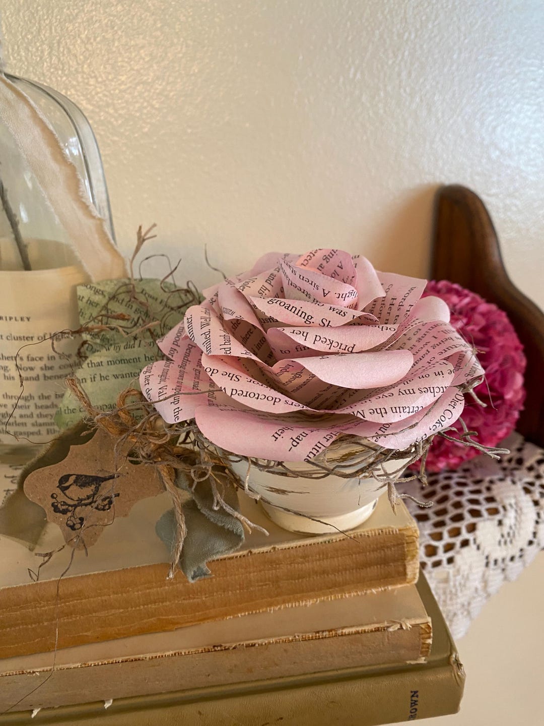 Pink Book Page Rose - Etsy