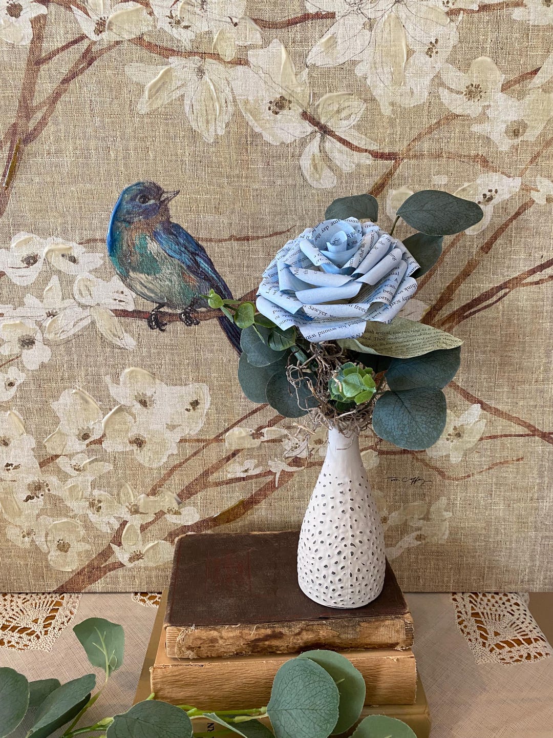 Blue Book Page Rose - Etsy