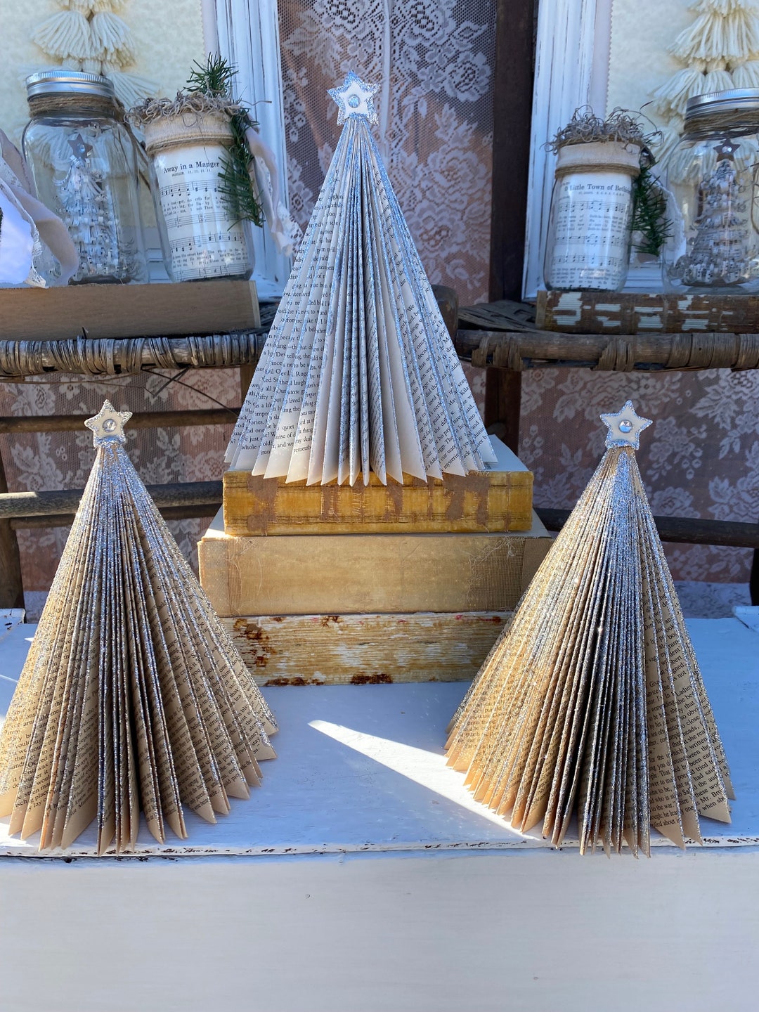 Book Page Christmas Trees Silver - Etsy