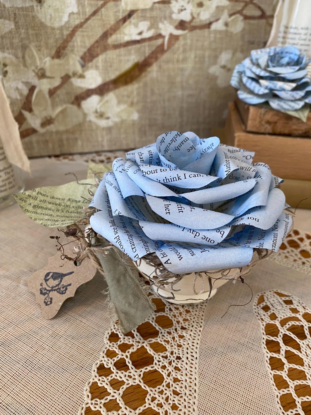 Blue Book Page Rose - Etsy