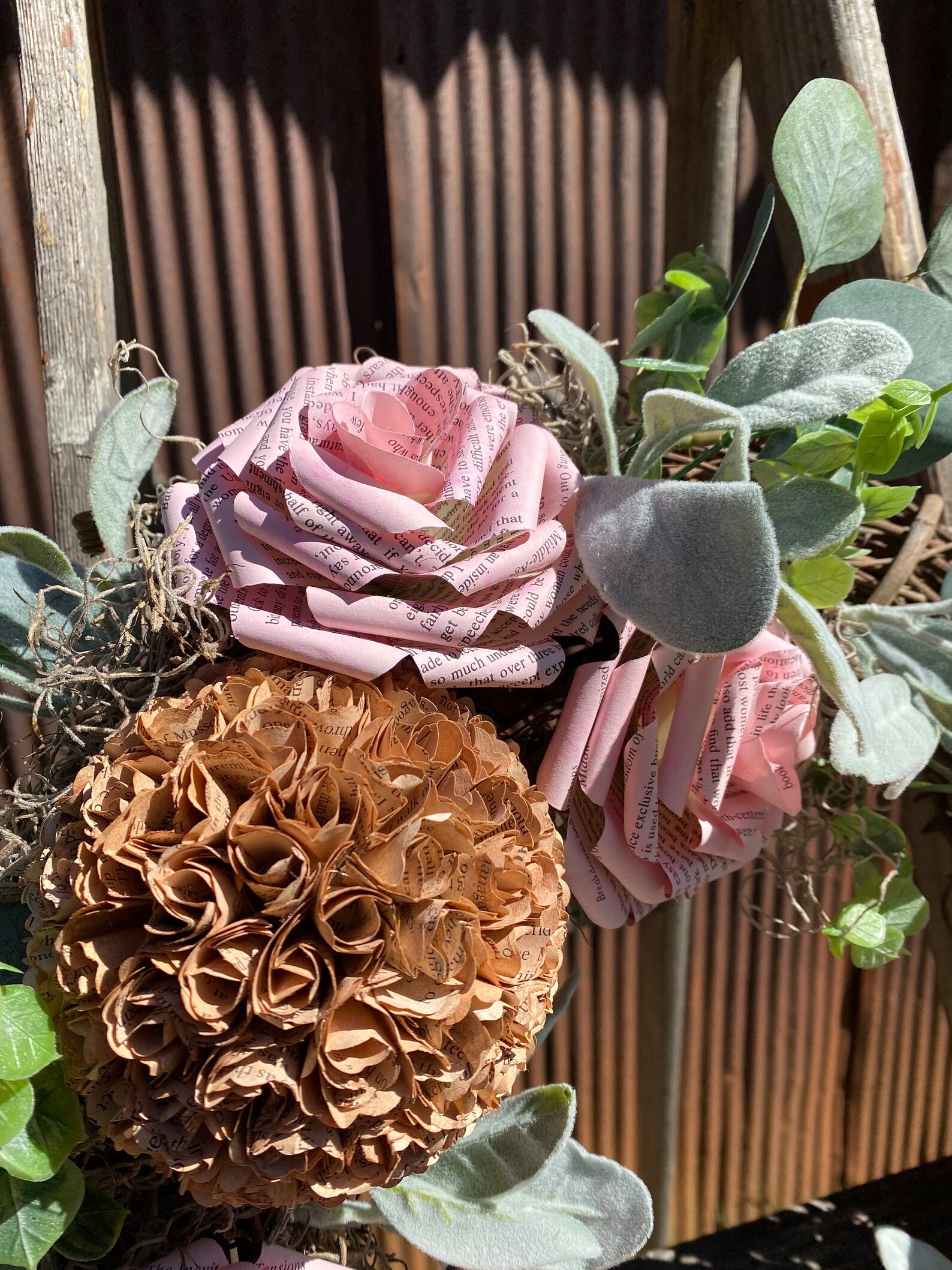 Book Page Nutmeg Hydrangeas and Pink Parfait Roses Grapevine Wreath - Etsy