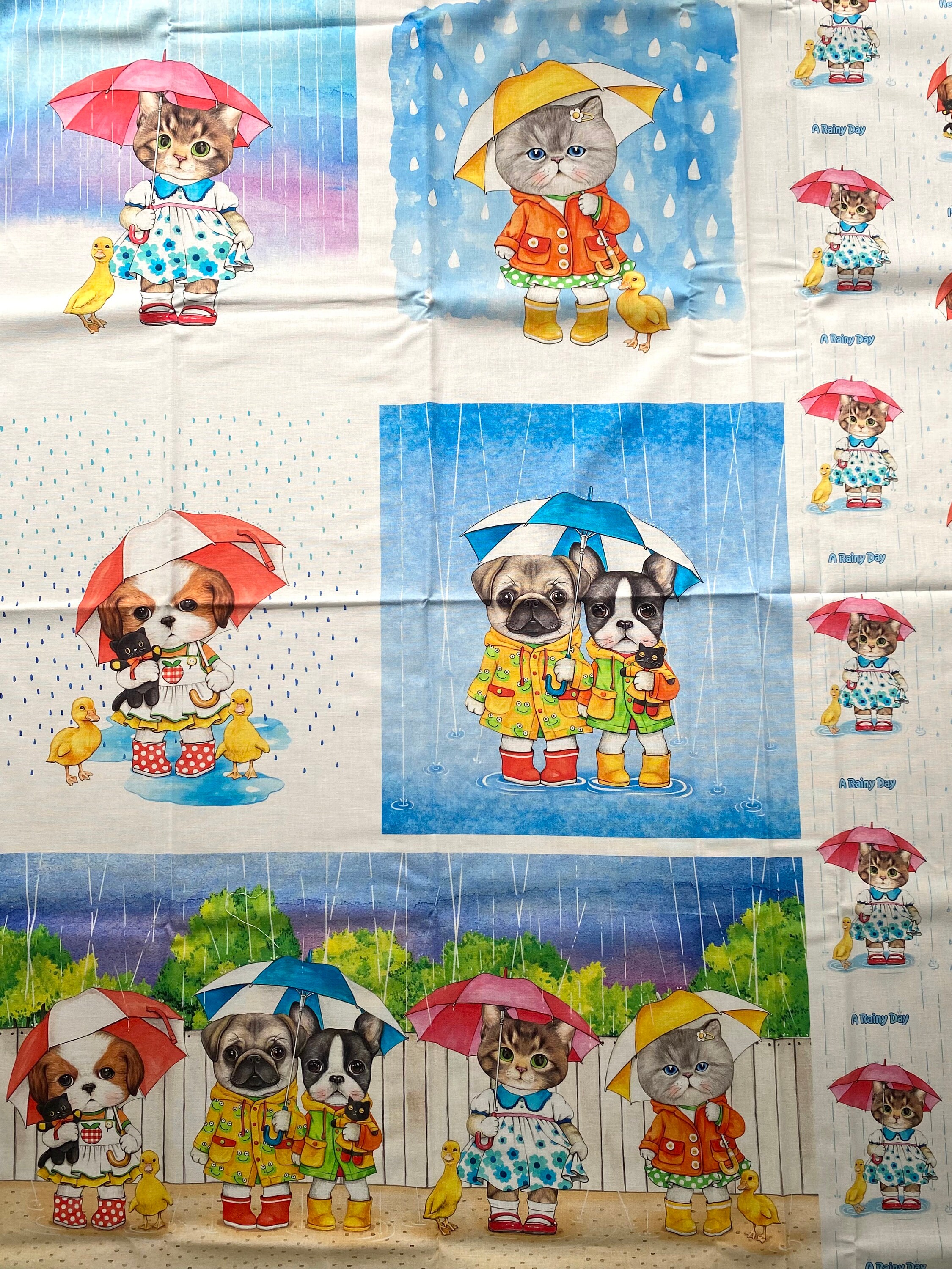 Uncle Cat Fabric Panel A Rainy Day Cat Dog Kitten Puppy - Etsy