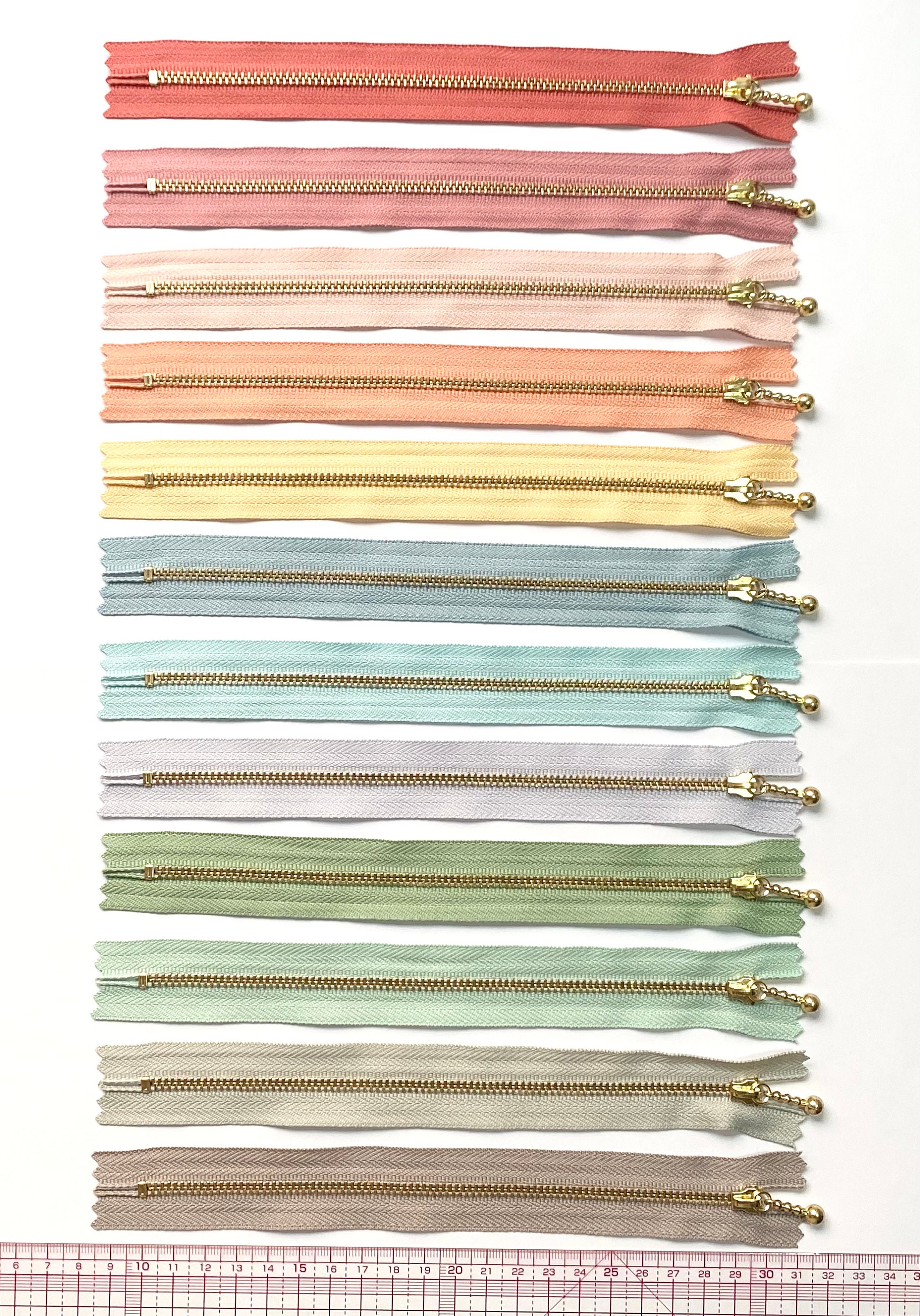 YKK Zips/zippers 20cm, Pastel Colour, Metallic Gold Coloured Ball ...