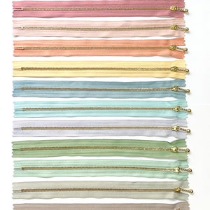 YKK Zips/zippers 25cm, Pastel Colour, Metallic Gold Coloured Ball ...