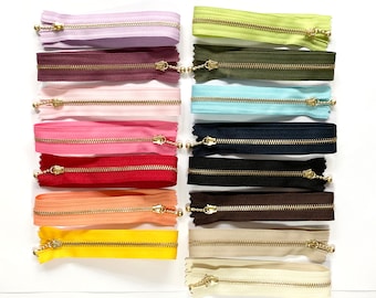 YKK Zips/zippers 20cm, Pastel Colour, Metallic Gold Coloured Ball ...