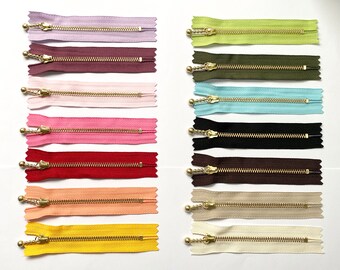 YKK Zips/zippers 20cm, Pastel Colour, Metallic Gold Coloured Ball ...