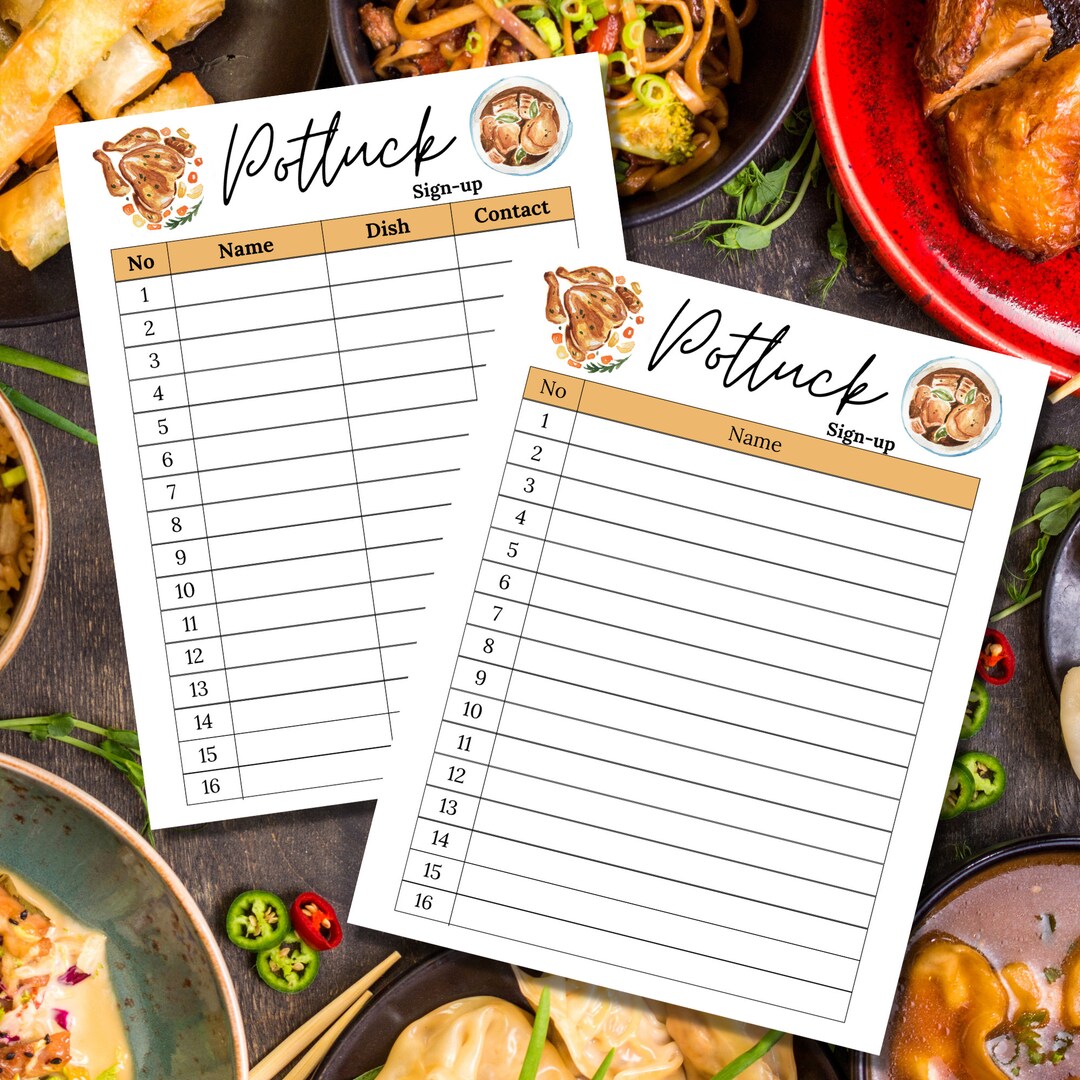 Potluck Sign up Sheet | Simple Potluck Sign up Sheet | Potluck Sheet ...