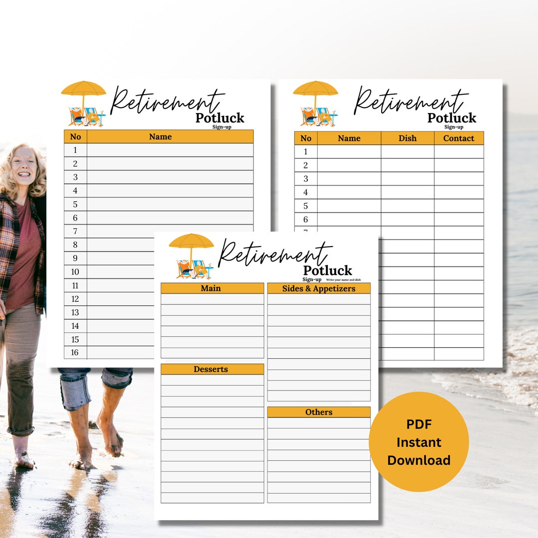 Potluck Sign up Sheet | Retirement Potluck Sign up Sheet | Retirement ...
