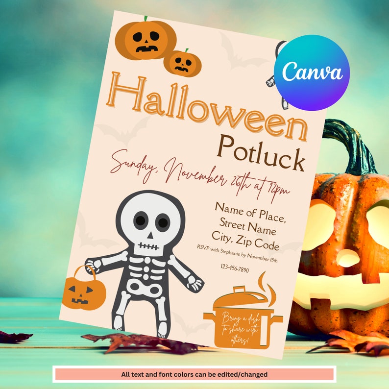 Halloween Potluck Invite Template | Editable Potluck Invitation ...