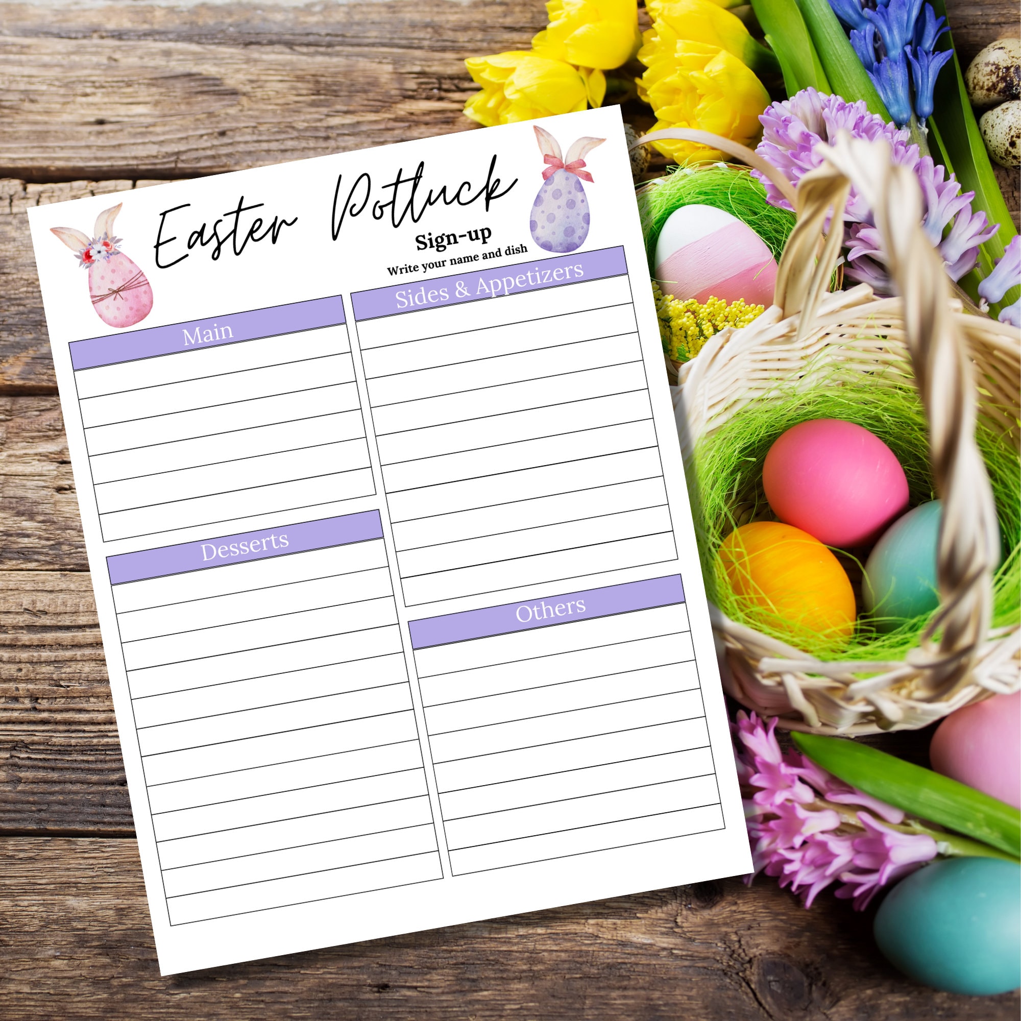 Potluck Sign up Sheet | Easter Potluck Sign up Sheet | Easter Potluck ...
