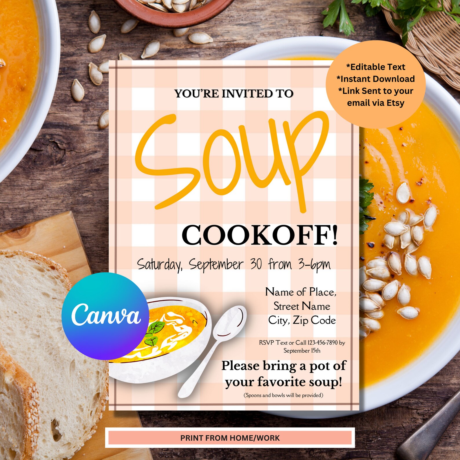Soup Cookoff Invite Template | Editable Soup Party Cookoff | Soup ...