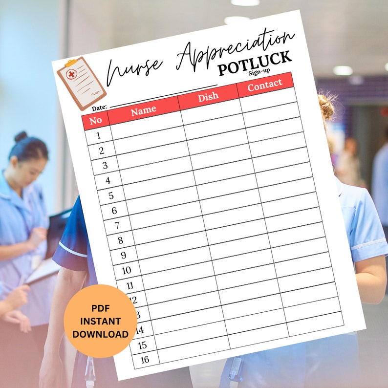 Nurse Appreciation Potluck Sign up Sheet Nurse Sign up Sheet - Etsy Canada