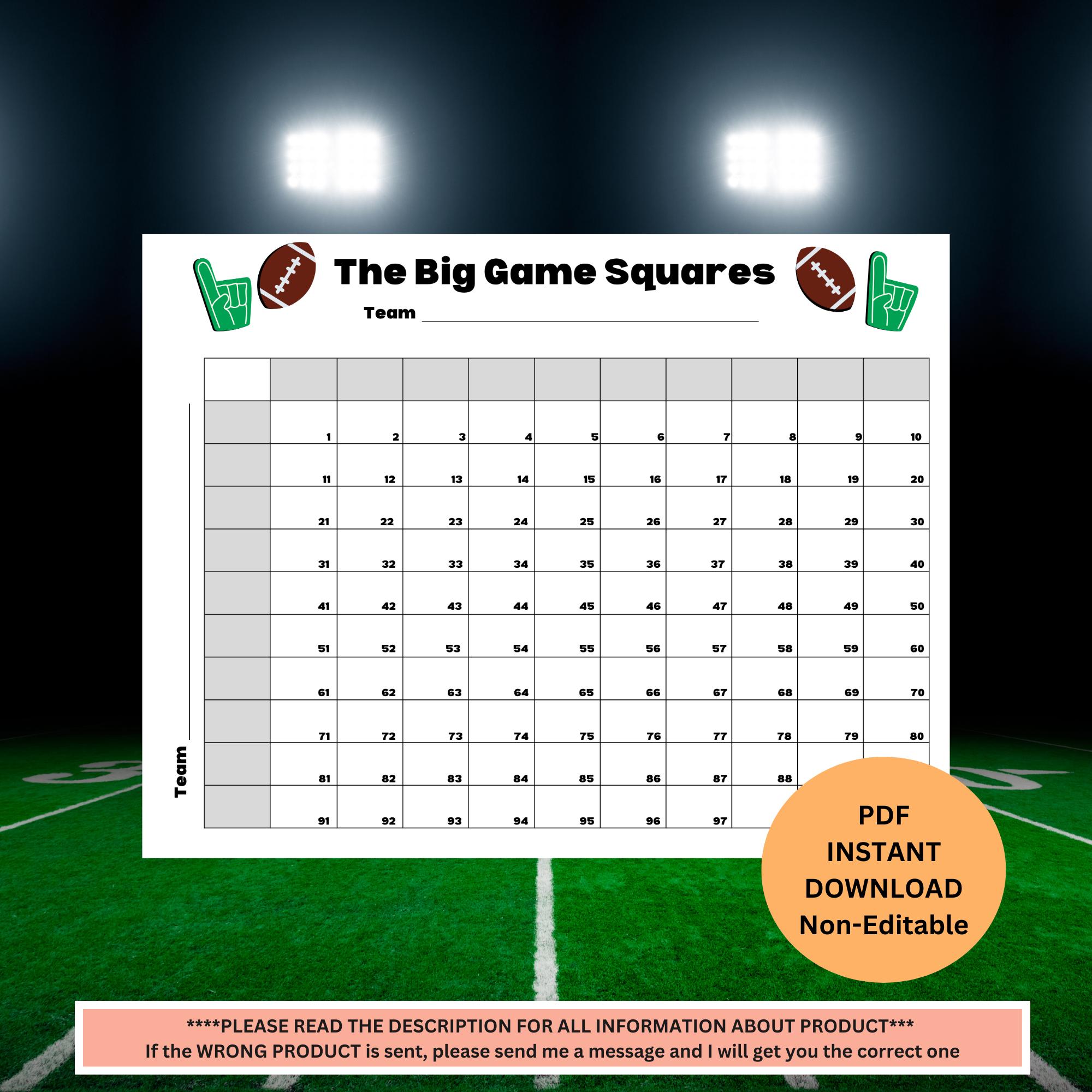 The Big Game Day Squares | the Big Game 2025 | Football Squares ...