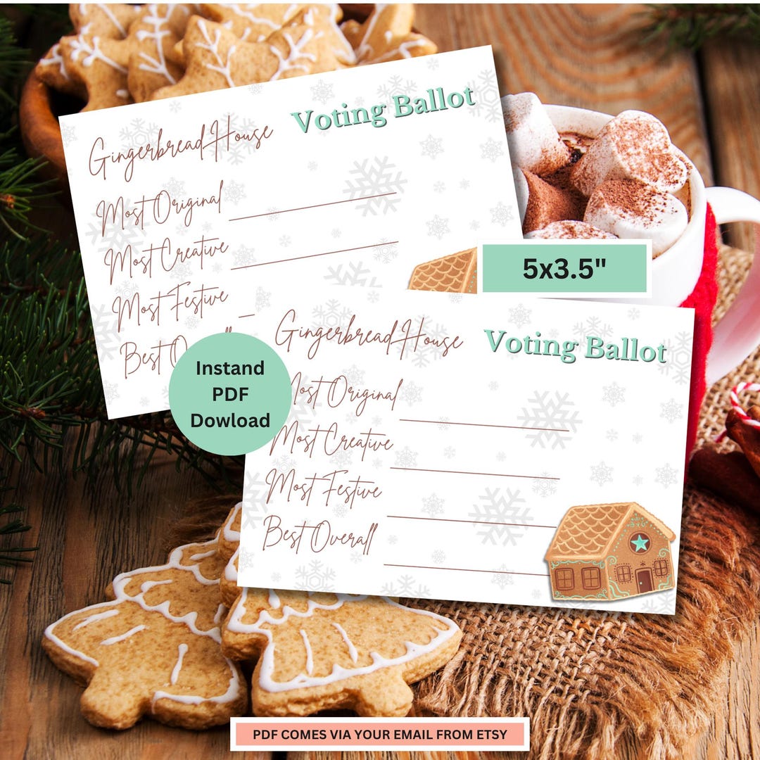 Christmas Gingerbread House Decorating Party Voting Ballot Cards ...