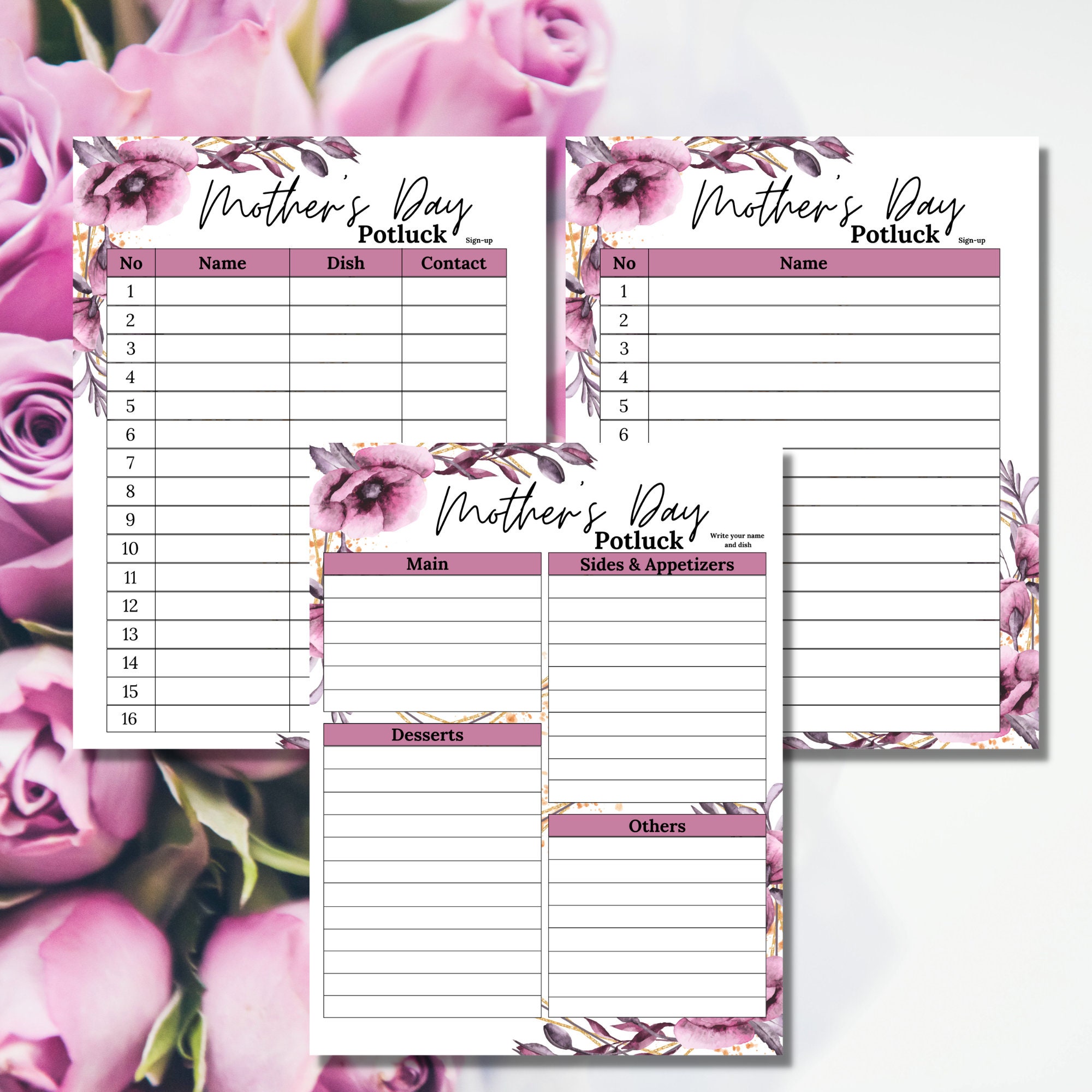 Potluck Sign up Sheet | Mother's Day Potluck Sign up Sheet | Mother's ...