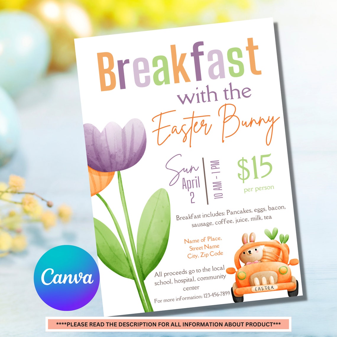Breakfast With the Easter Bunny Flyer Template Easter Flyer Easter ...